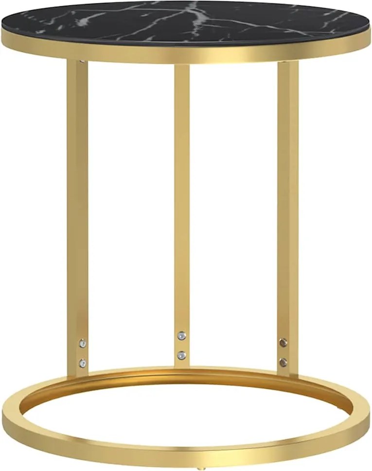 Odkládací stolek zlatý a černý mramor 45 cm tvrzené sklo 331663