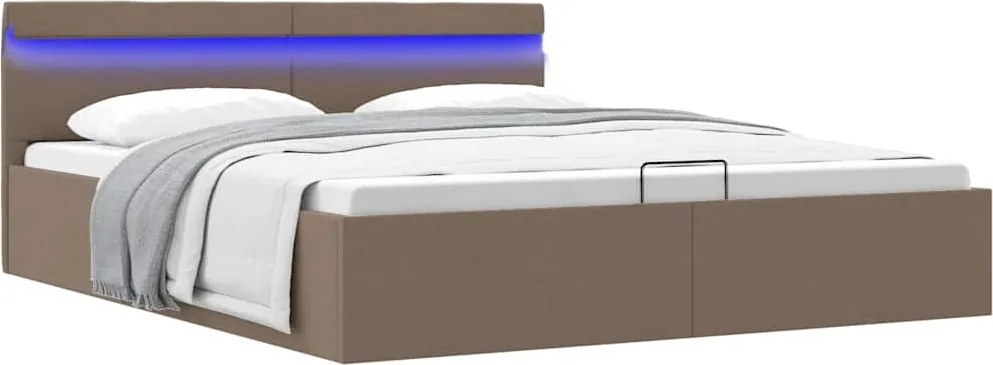Rám postele s úložným prostorem LED taupe textil 160 x 200 cm 285628