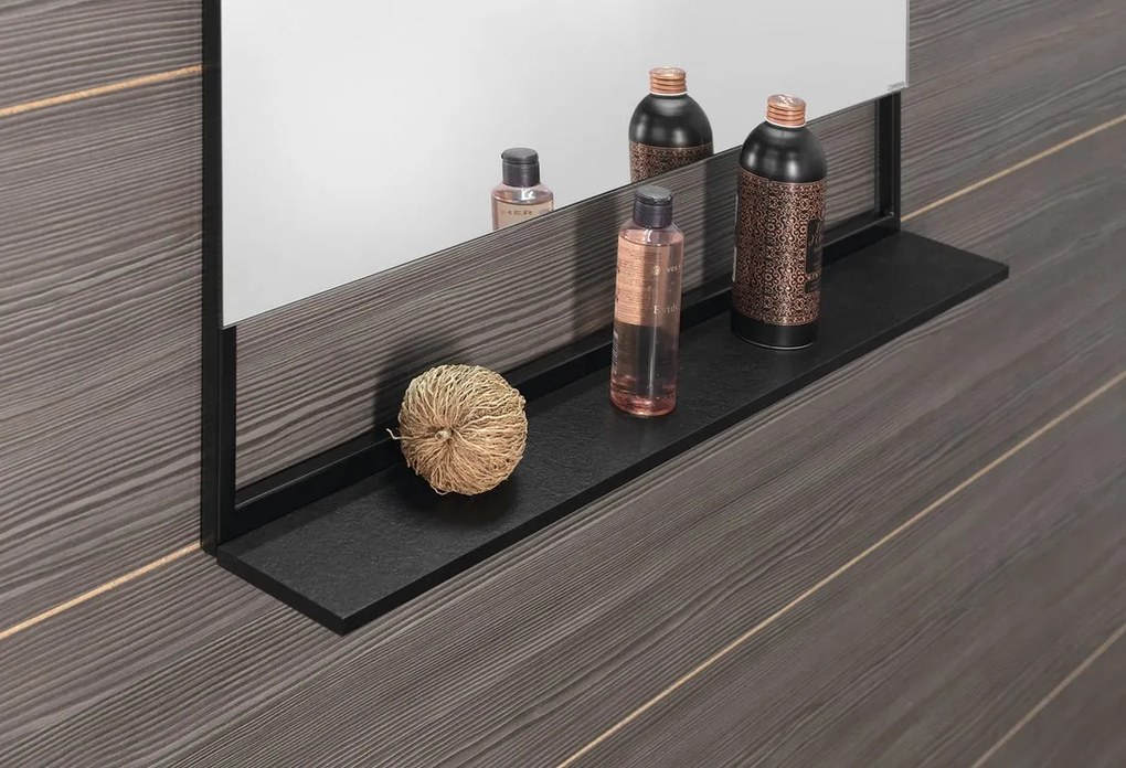 Sapho Sapho, ERUPTA zrcadlo s poličkou a LED osvětlením 80x80x12cm, černá mat
