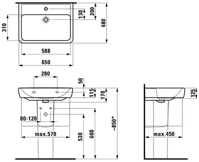 LAUFEN PRO A umyvadlo 65 x 48 cm, H8189530001041