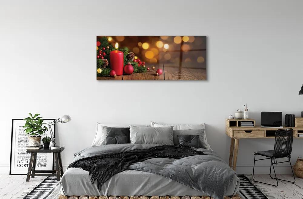 akrylový obraz Svíčka větvičky cetky prkno 120x60 cm