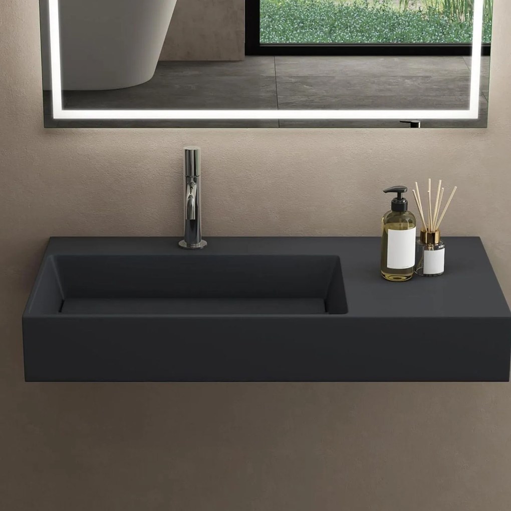Rea Archi, umyvadlo na desku z konglomerátu 750x430x140 mm, levá verze, šedá matná, REA-U4303