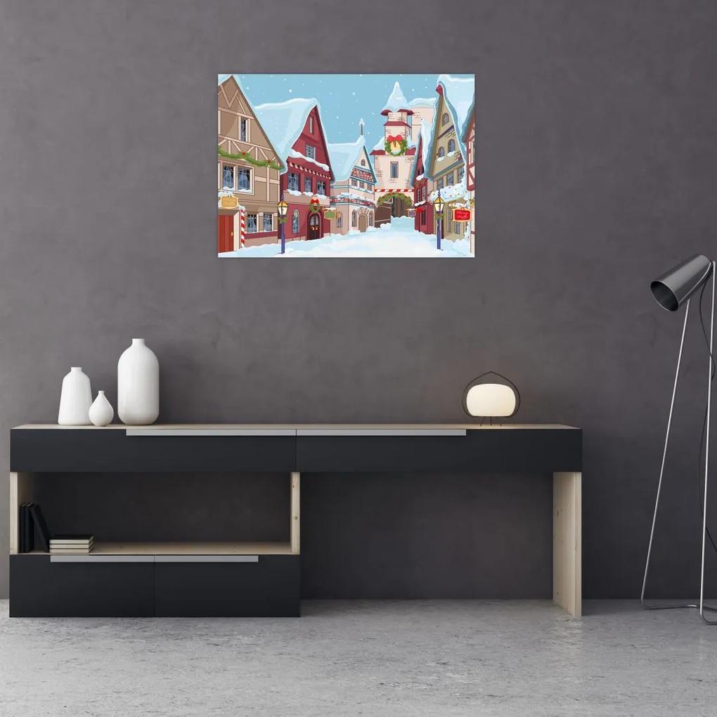 Skleněný obraz - Zimní ulička (70x50 cm)