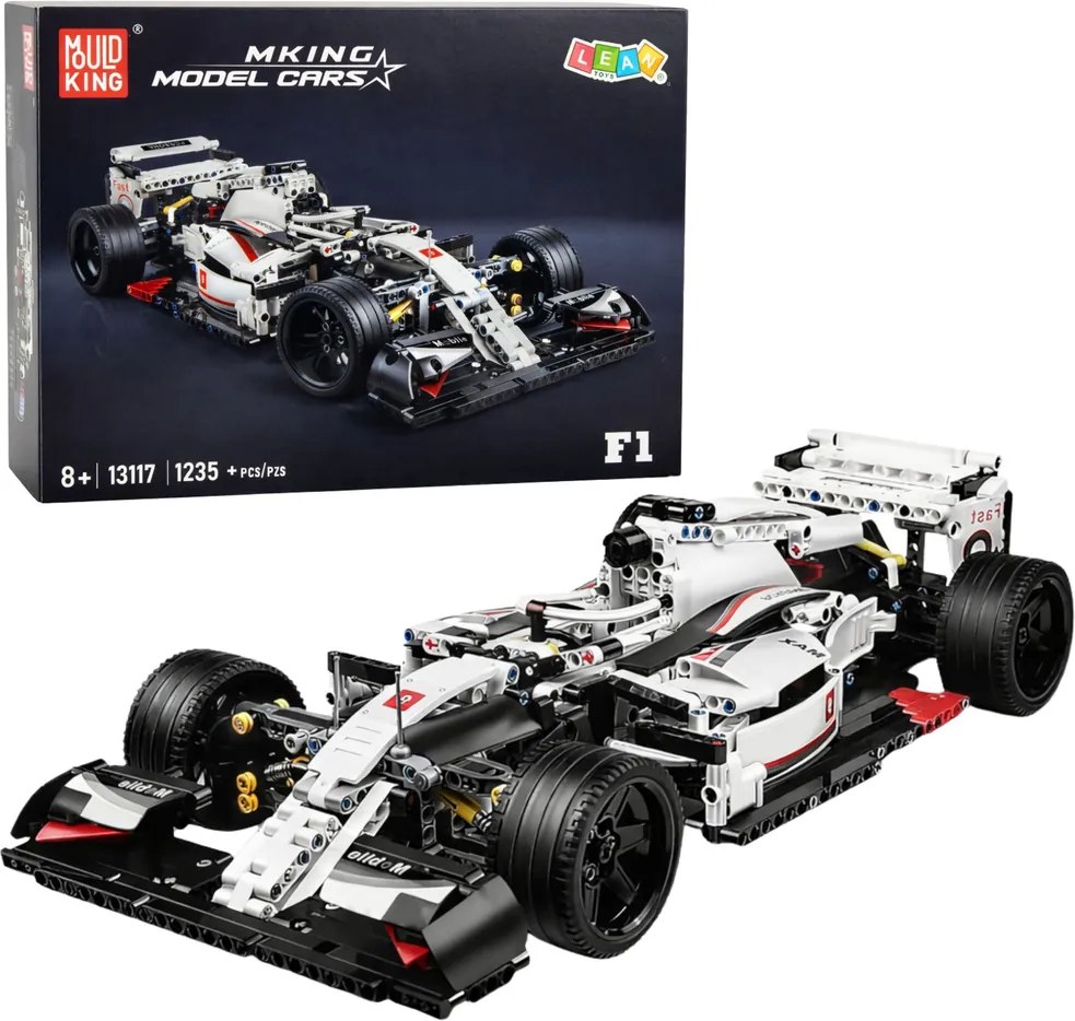 LEAN Toys Stavebnicové kostky – závodní auto F1, bílo-červené, 1235 dílků