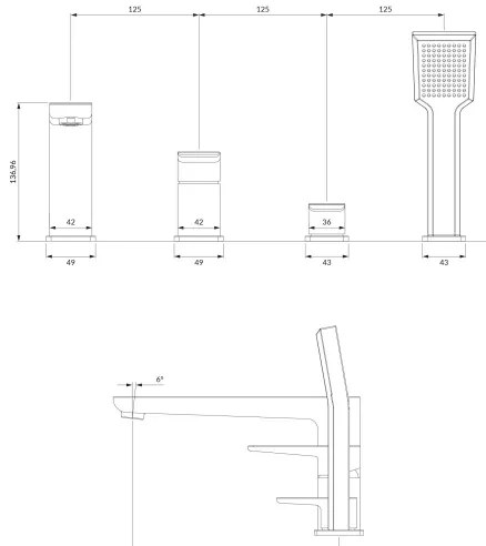 OMNIRES PM7432BL - Vanová baterie 4-otvorová PARMA matná černá