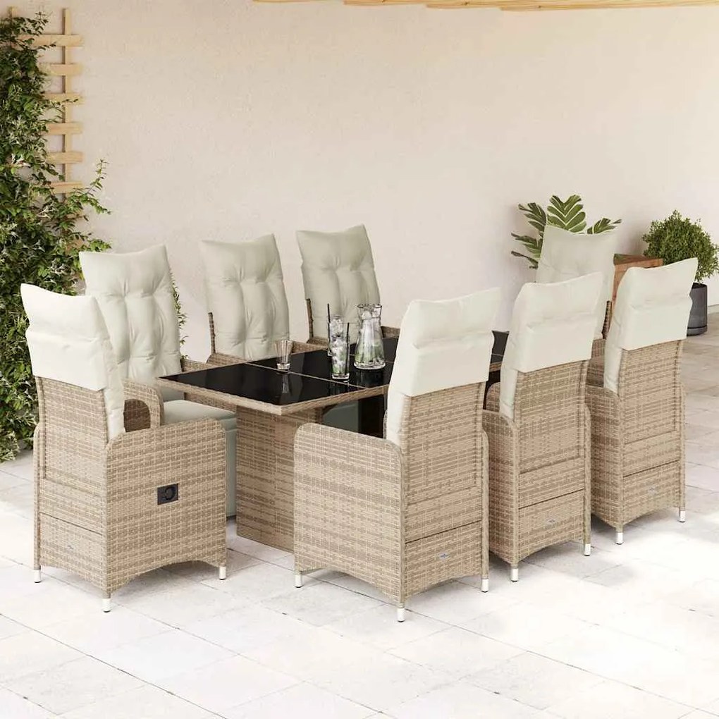 9dílný zahradní bistro set s poduškami hnědý polyratan 3277216