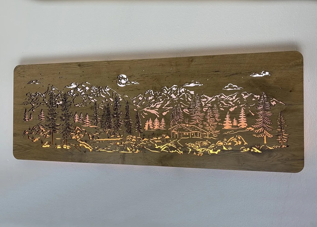 Li-Go "Chata v horách" světelný obraz 230V 120x40cm provedení povrchu: dub
