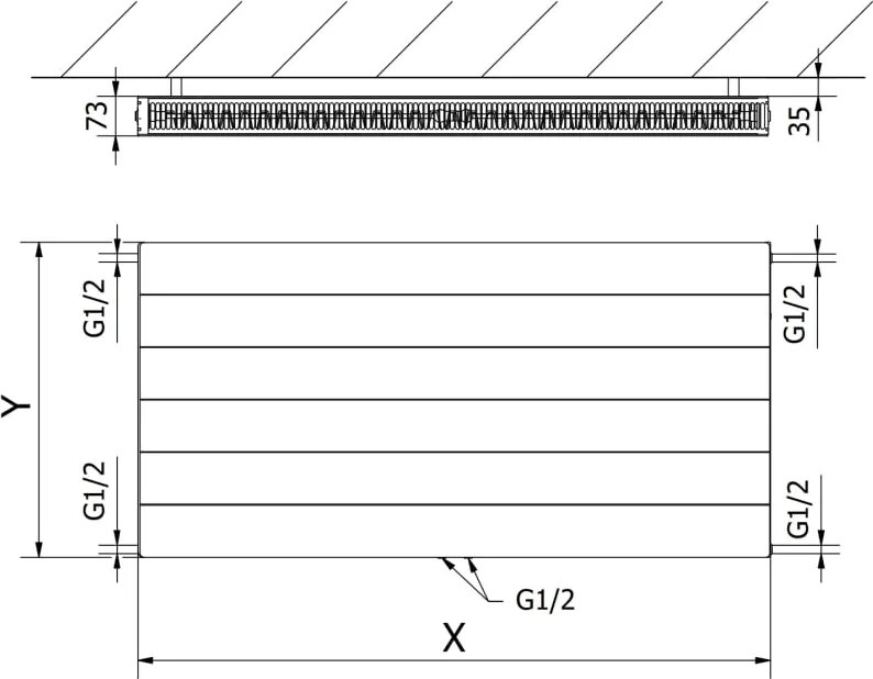 Mexen Line CCL21 deskový radiátor 500 x 1400 mm, dolní středové připojení, 1412 W, bílý - W6C21L-050-140-00