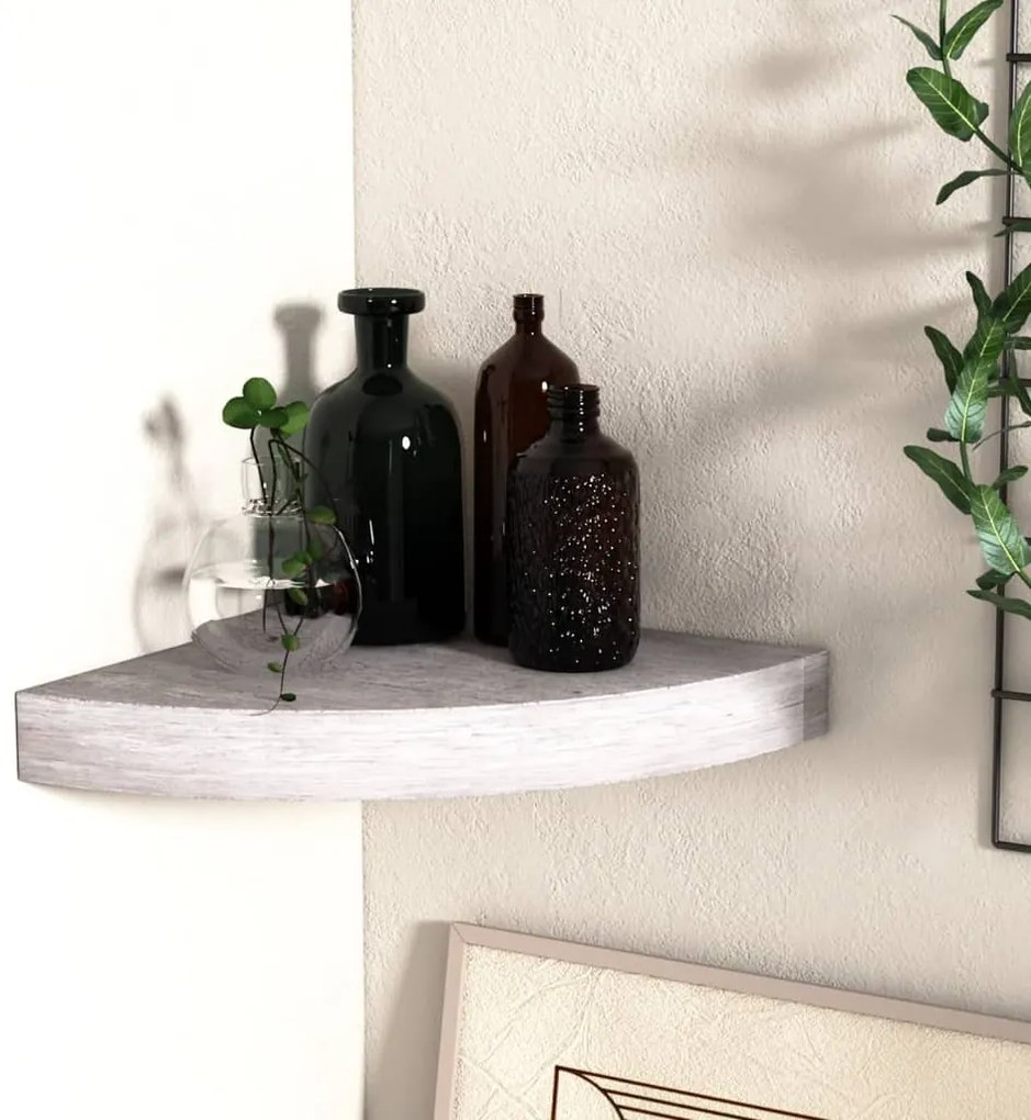 Nástěnná rohová police betonově šedá 35 x 35 x 3,8 cm MDF