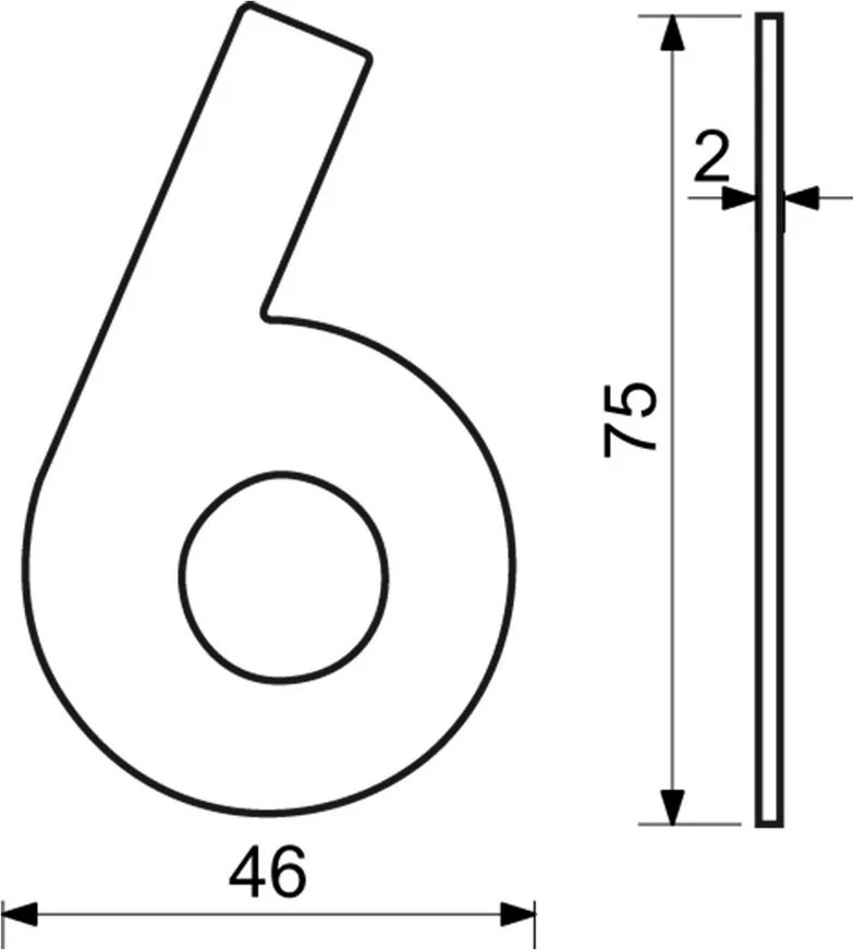Domovní číslo "6", RN.75L, černá