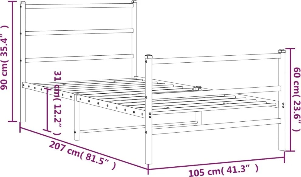 vidaXL Kovový rám postele s hlavovým a nožním čelem 100 x 200 cm [355427] Barva: Bílá