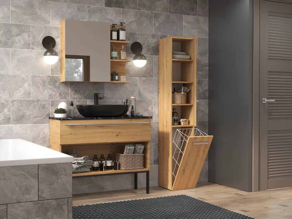 Koupelnový sloupek s košem na prádlo NEL IV dub artisan