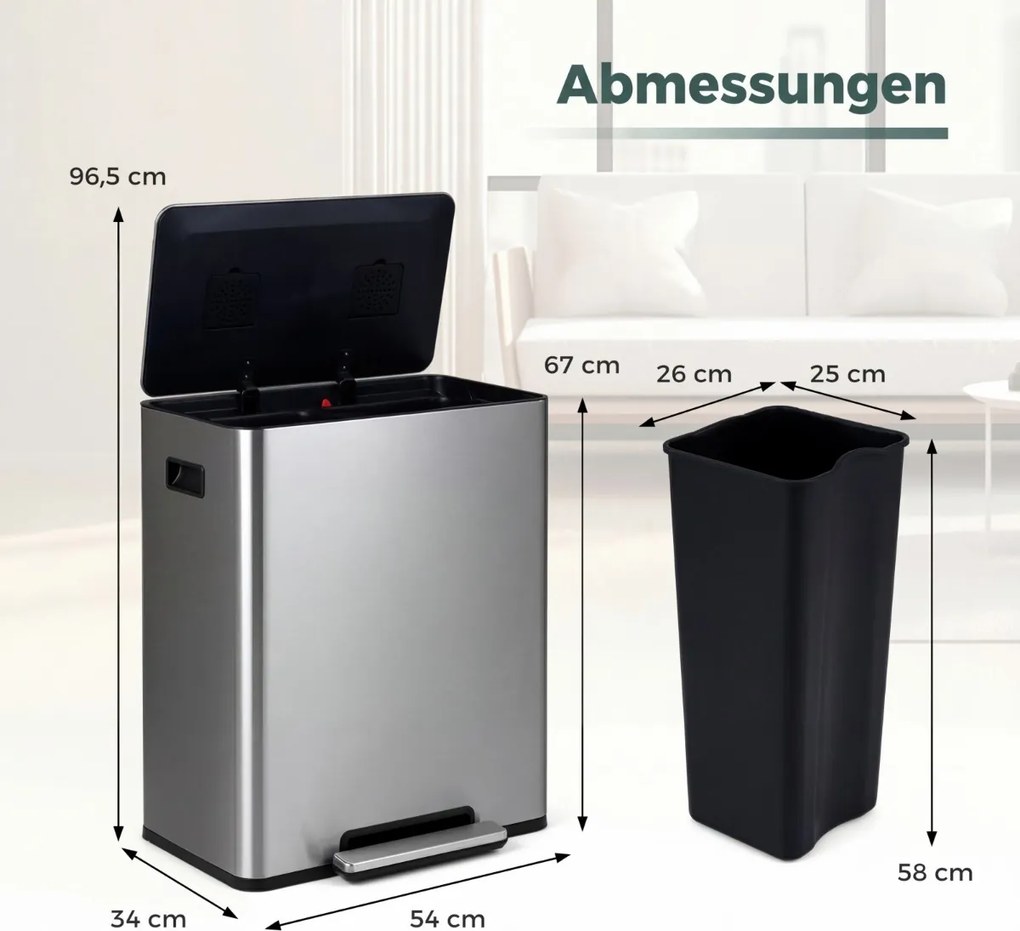 Costway 60 L kuchyňský odpadkový koš z nerezové oceli s pedálem a víkem s měkkým