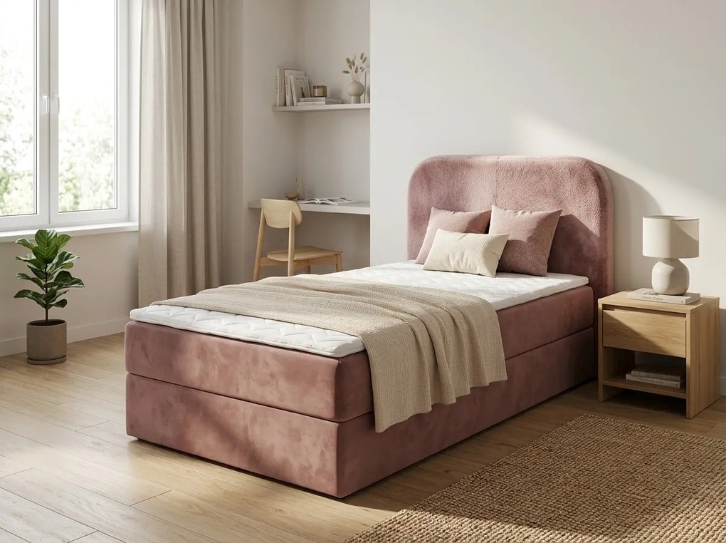 Čalouněná postel boxspring FORENA 90x200 cm starorůžová Matrace: Matrace Bonell pružinová