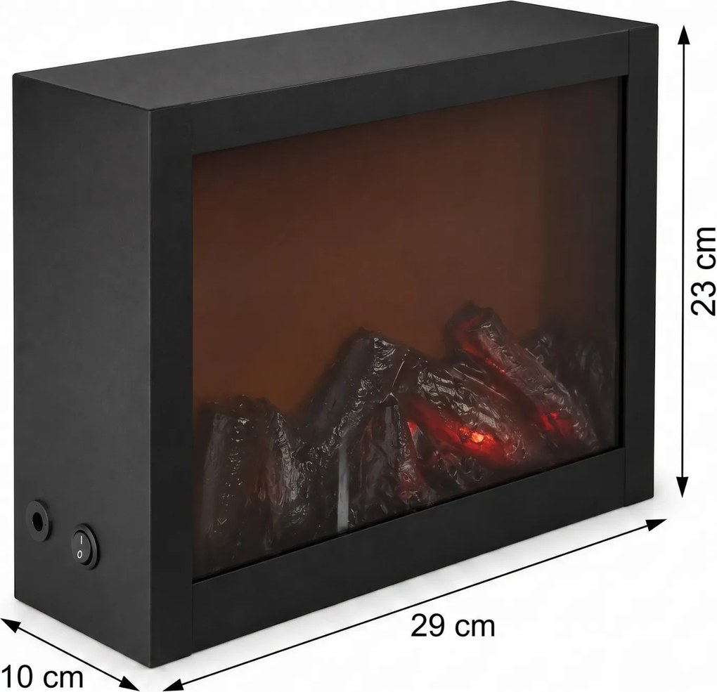 Dekorativní LED krb, kovový, 10 x 29 x 23 cm