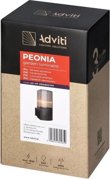 Zahradní svítidlo nástěnné ORNO PEONIA AD-OP-6581BE27PP, IP54, E27, max 15W, černá