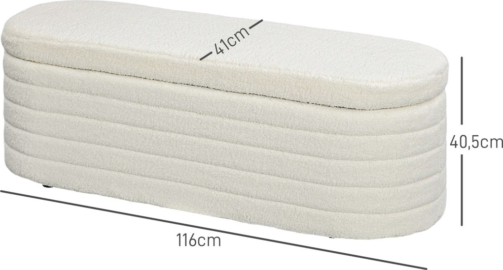 HOMCOM Ložnicová lavice s úložným prostorem a dřevěnými nohami, vysoká stabilita, plyšové rouno, nosnost 120 kg, 116x41x40,5 cm, krémově bílá | Aosom…