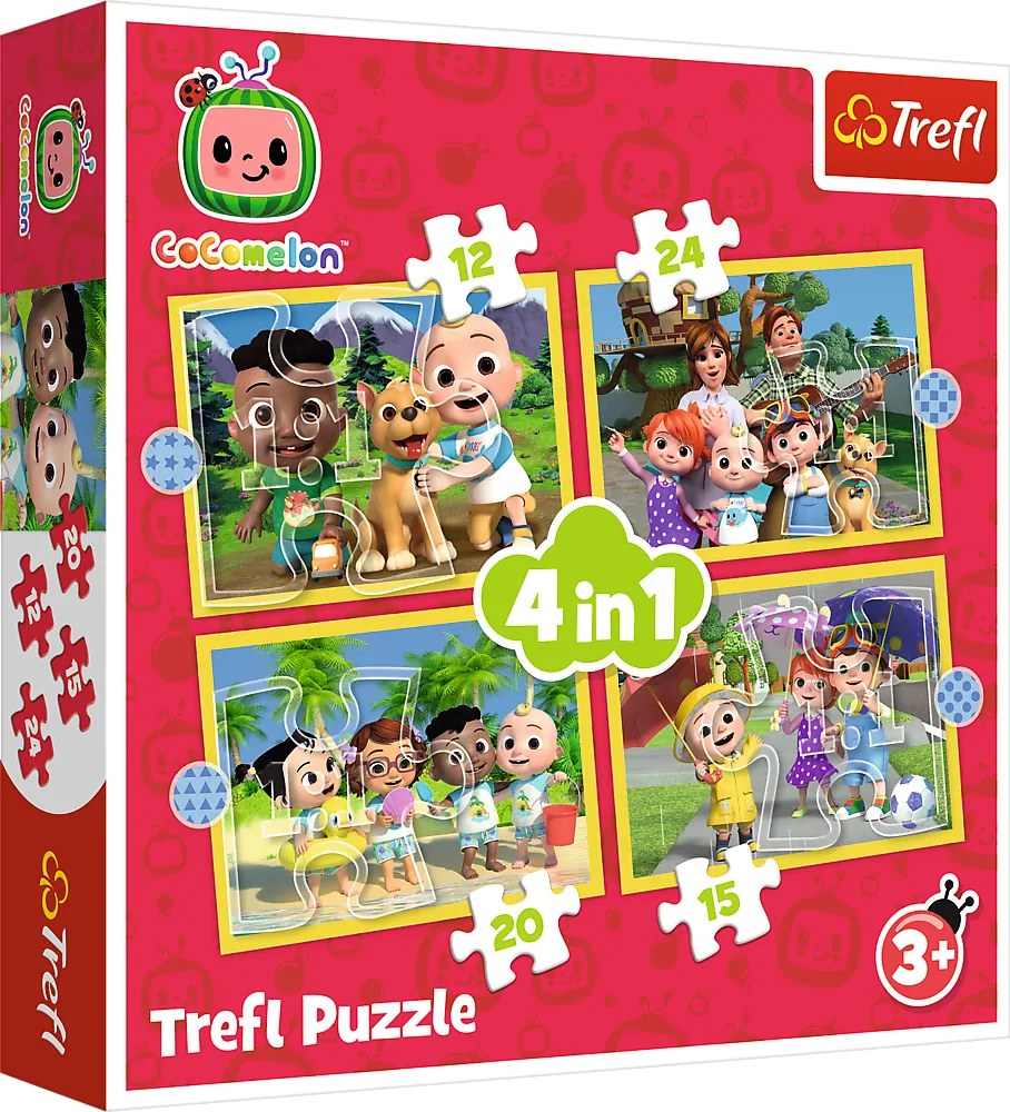 Puzzle trefl puzzle cocomelon seznamte se 4 v 1 (12,15, 20, 24 dílků)