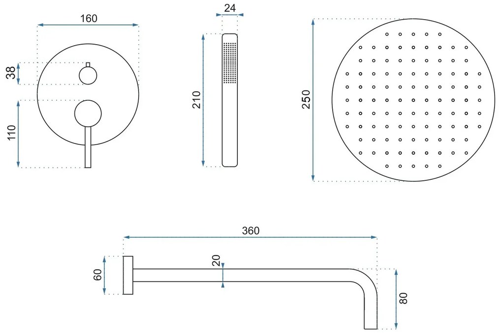 Rea Lungo, podomítková sprchová sada + BOX, zlatá matná, REA-P4160