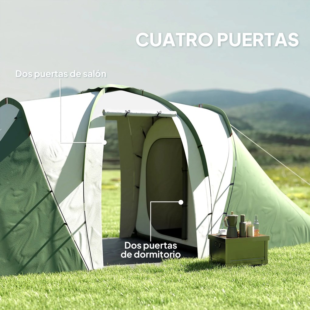 Rodinný tunelový stan Outsunny pro 4-6 osob 555x225x190 cm, voděodolný 3000 mm a skládací s 2 ložnicemi a batoh na výlet