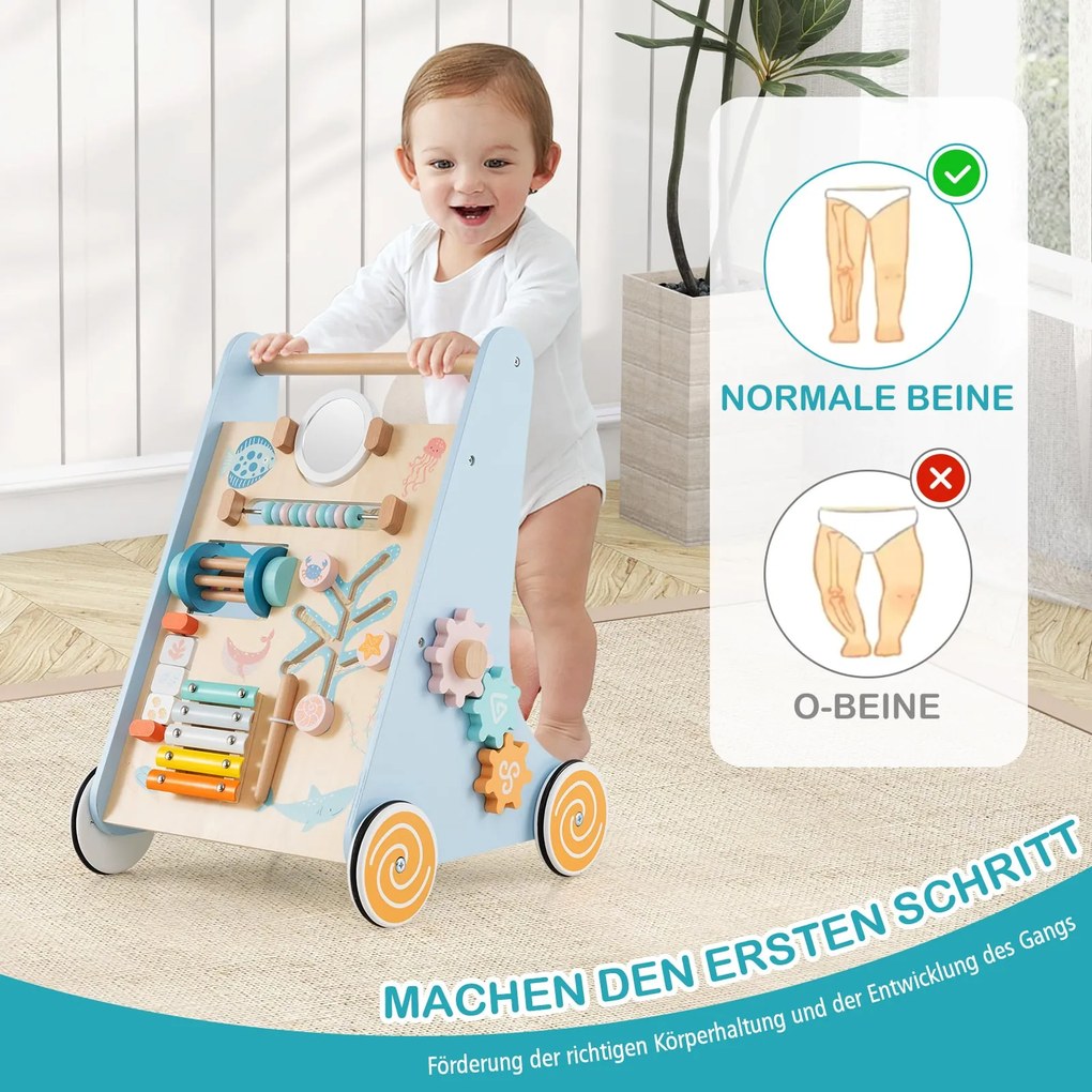 Costway Dřevěné chodítko na tlačení a tahání Montessori dětské chodítko