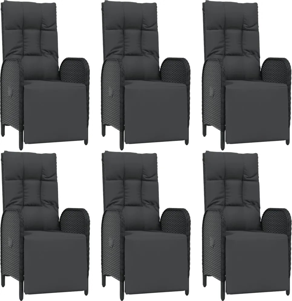 7dílný zahradní jídelní set s poduškami černý polyratan 3185077