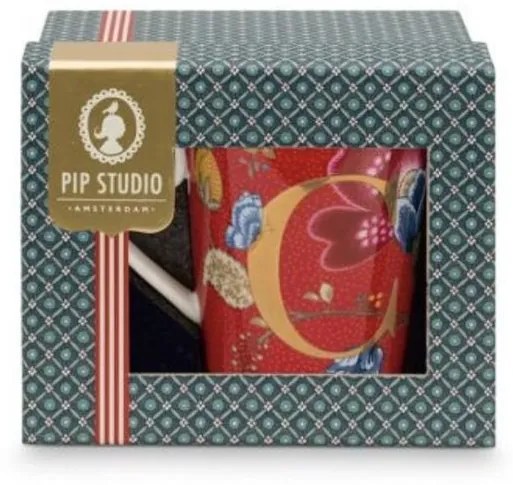Pip Studio písmenkový hrneček Floral Fantasy A 350ml, růžový (Porcelánový hrneček s písmenkem A v dárkové krabičce)