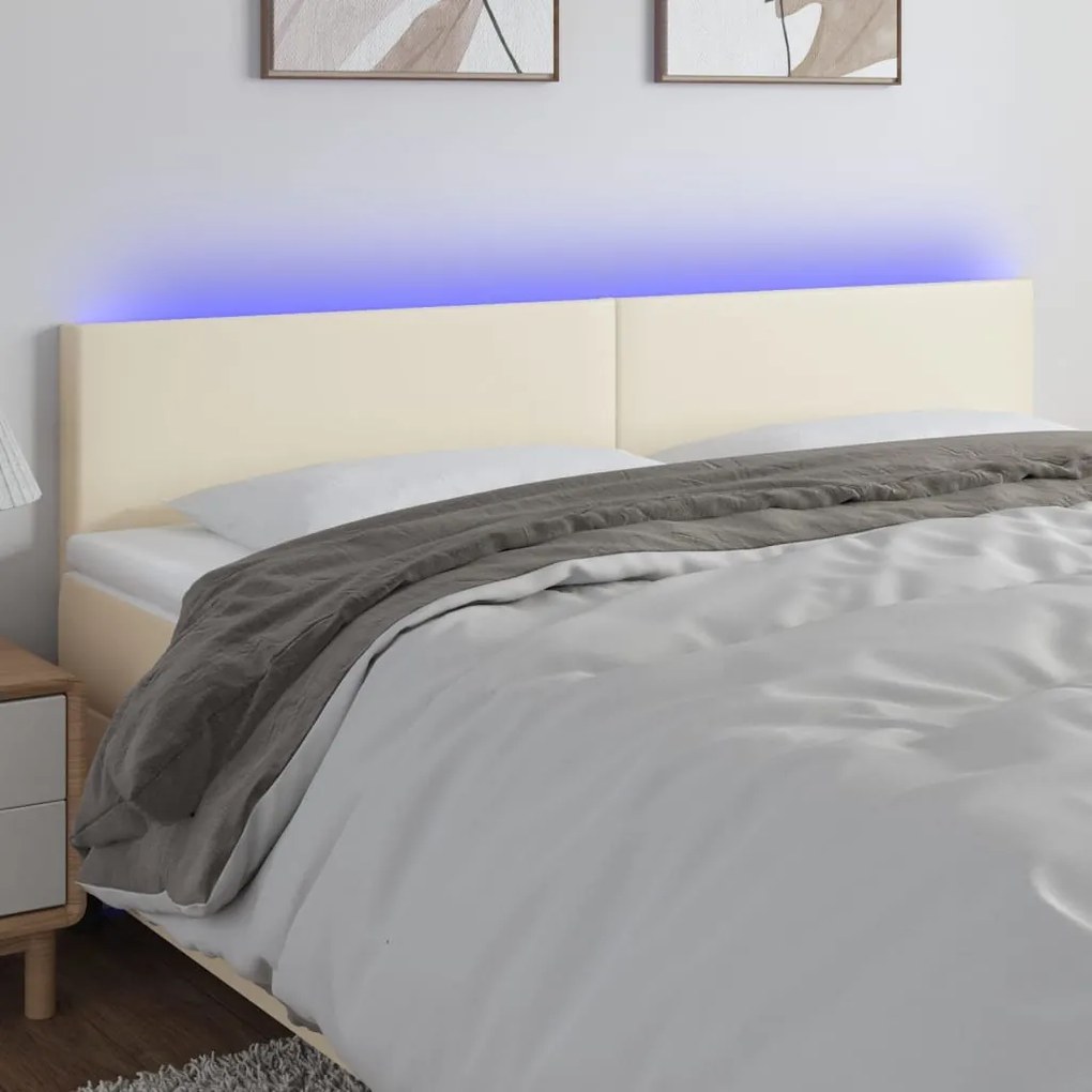 Čelo postele s LED krémové 200x5x78/88 cm umělá kůže 3121442