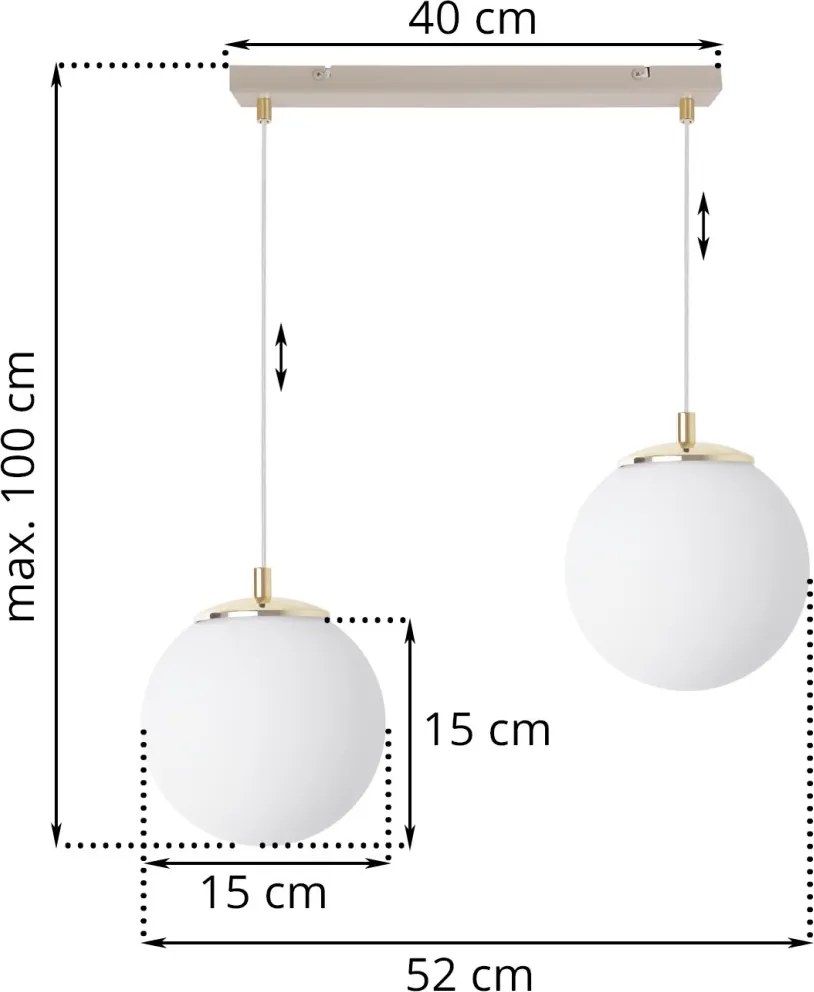 Závěsné svítidlo Florence, 2x bílé skleněné stínítko, g/be