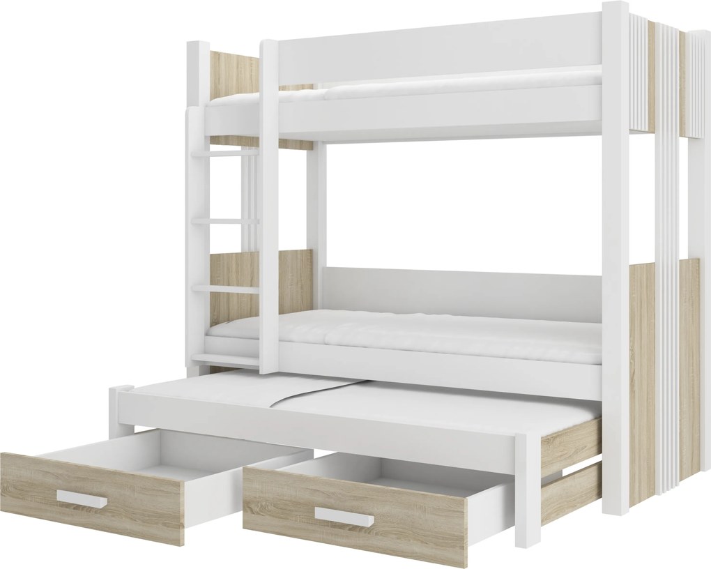 ADRK Furniture Třílůžková patrová postel s matracemi ARTEMA 200x90 CH-ARTE-WS-M-200