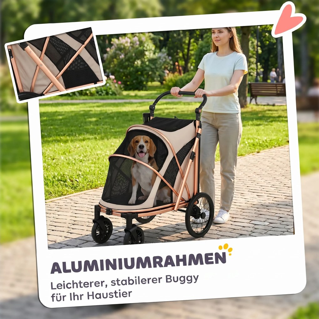 PawHut skládací kočárek pro psy – do 20 kg, velká kola, odpružení, síťová okna, hliníkový rám, odnímatelná podložka, popruhy, nastavitelná rukojeť, s…