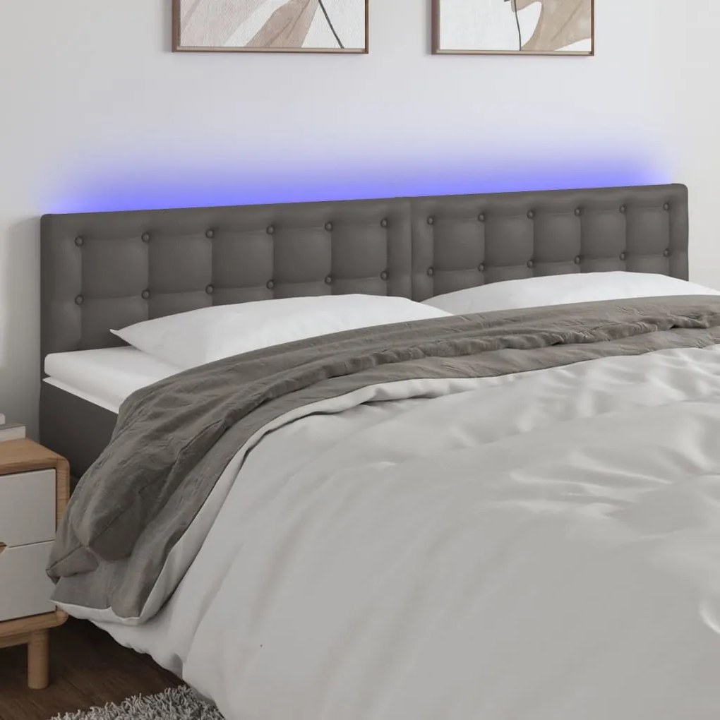 Čelo postele s LED šedé 180x5x78/88 cm umělá kůže