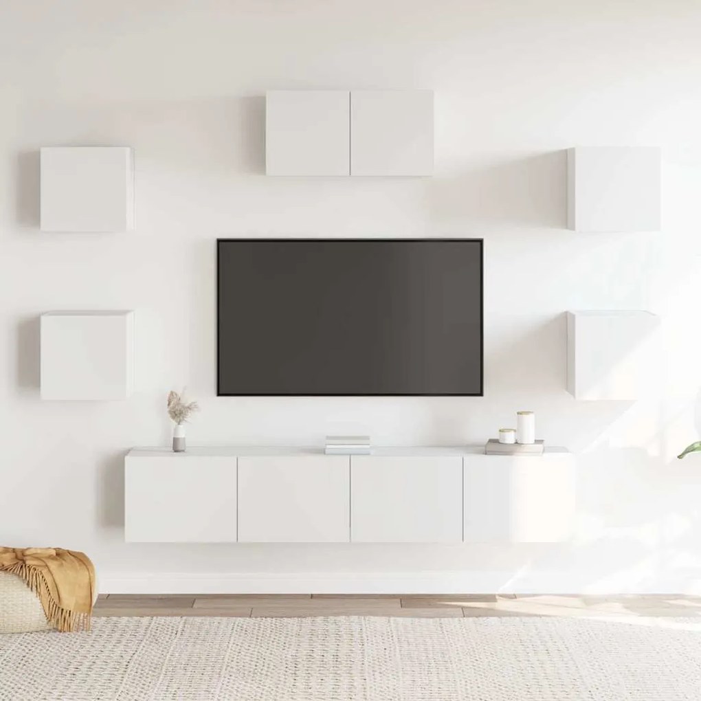 7dílný set TV skříněk bílý kompozitní dřevo 3114502