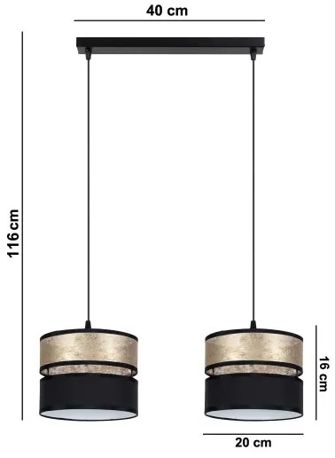 Lustr na lanku LIMA 2xE27/60W/230V zlatá/černá