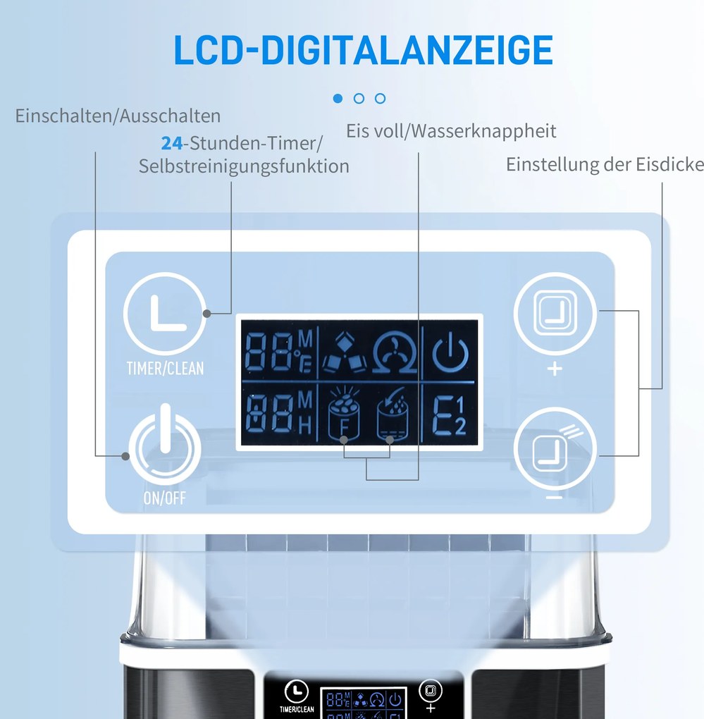 Výrobník kostek ledu Výrobník ledu 20kg/24h 2,3litrový výrobník kostek ledu s 3,2litrovou nádrží na vodu, černý