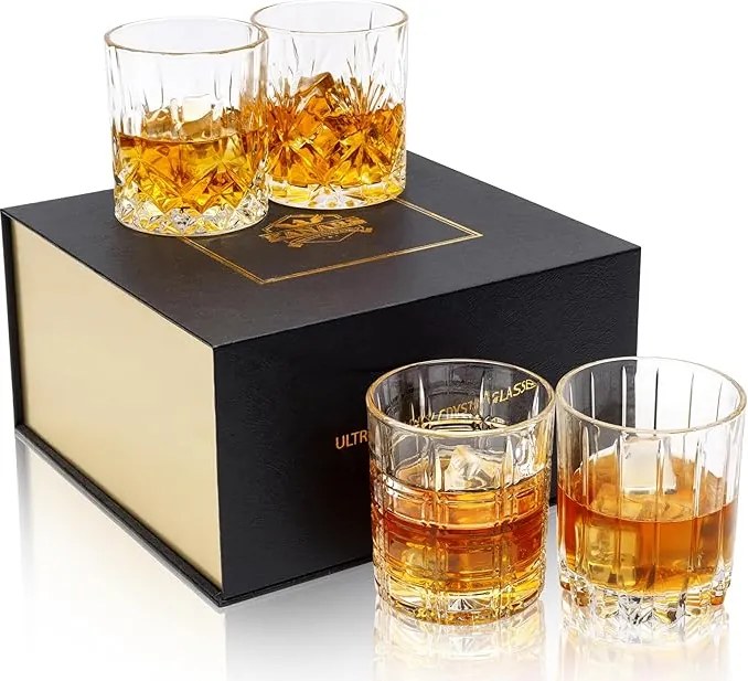 Kanars bezolovnaté křišťálové sklenice na whisky Sada 4 x 300 ml Gift Box