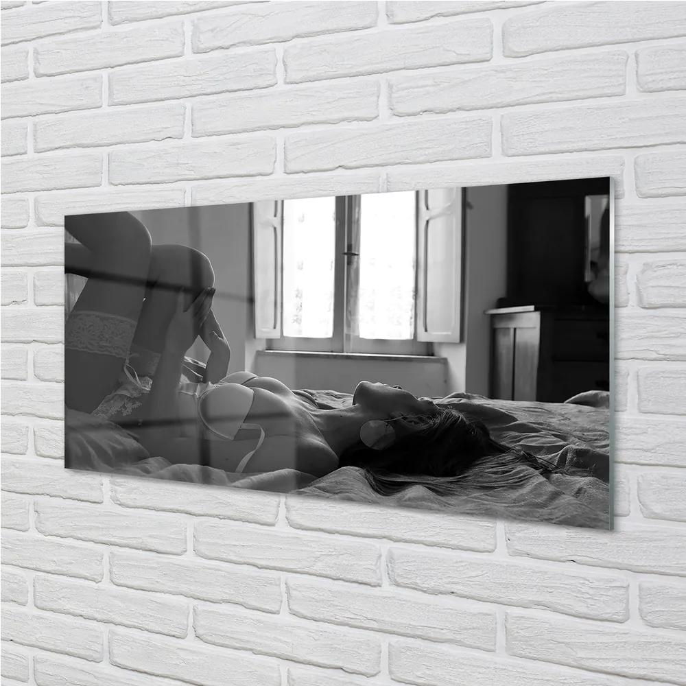 akrylový obraz Ležící žena na průzoru 140x70 cm