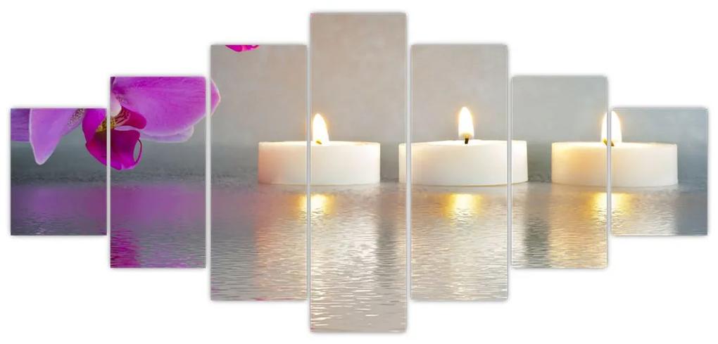 Obraz svíček na vodě (210x100 cm)