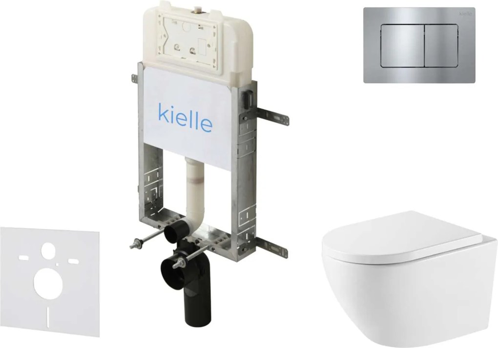 kielle Genesis New - Set předstěnové instalace, klozetu Oudee, Vortex Rimless+, sedátka softclose a tlačítka Gemini New III, lesklý chrom 30528SZ71