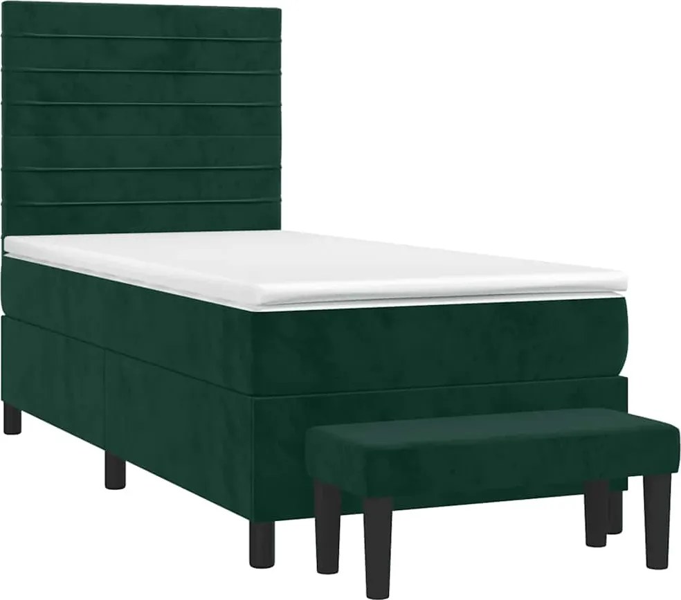 Box spring postel s matrací tmavě zelená 90x200 cm samet 3137884