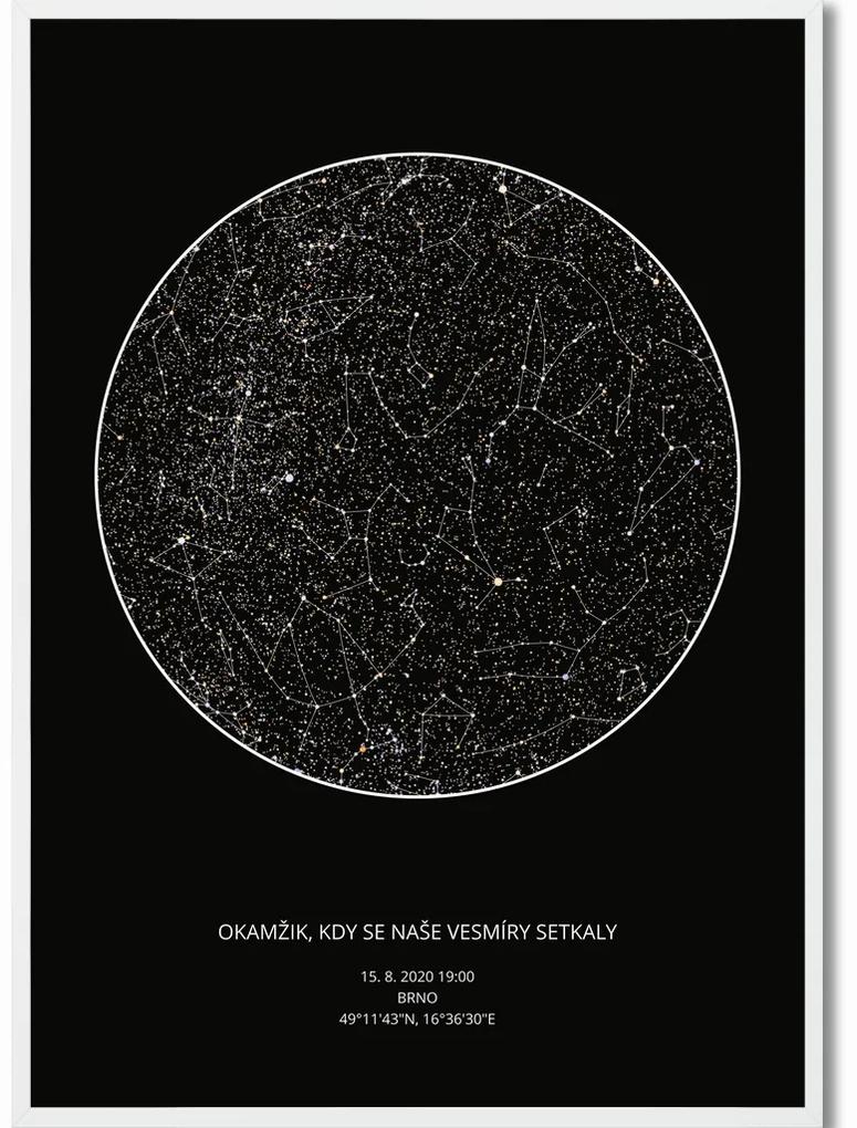 Hvězdná mapa Vašeho životního okamžiku 30 x 40 cm Bílá