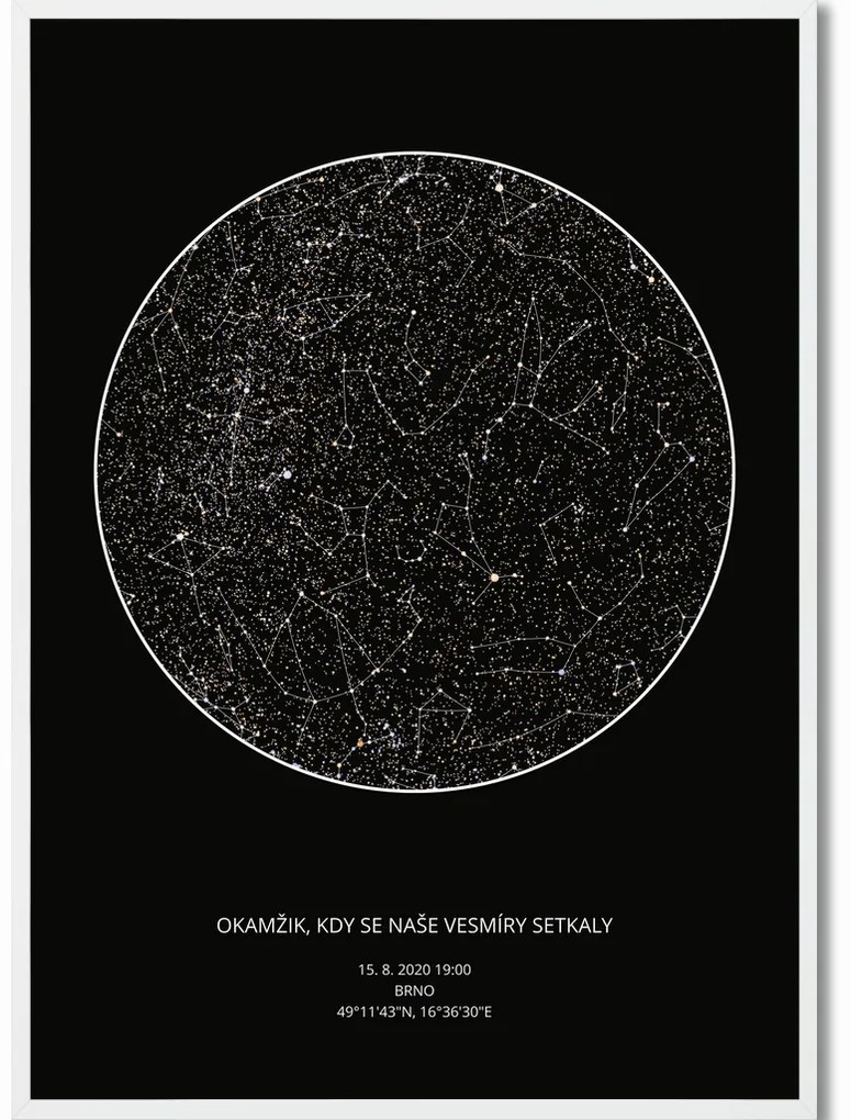 Hvězdná mapa Vašeho životního okamžiku 30 x 40 cm Černá
