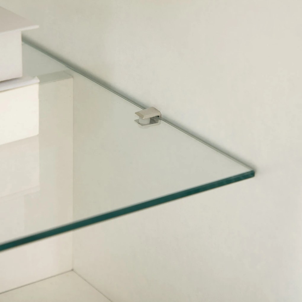 HOMCOM Moderní Design Obdélníkový Konferenční Stolek se 2 Zásuvkami, 2 Policemi a Skleněnou Policí, Bílý Dubový Vzhled 106 x 58 x 39 cm