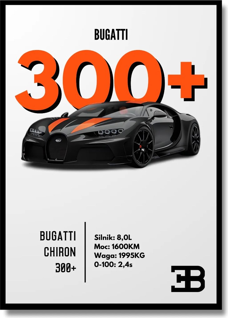 Plakát Bugatti Chiron Dárek pro tatínka, automobil v rámu