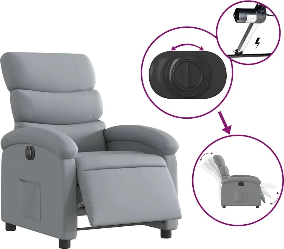 Elektrické polohovací křeslo světle šedé textil 3203954