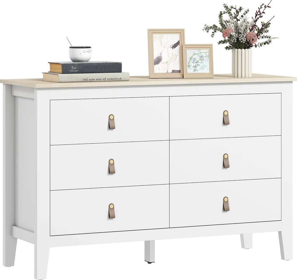 HOMCOM Komoda s 6 zásuvkami do ložnice s PU úchyty 120x40x78 cm Bílá | Aosom