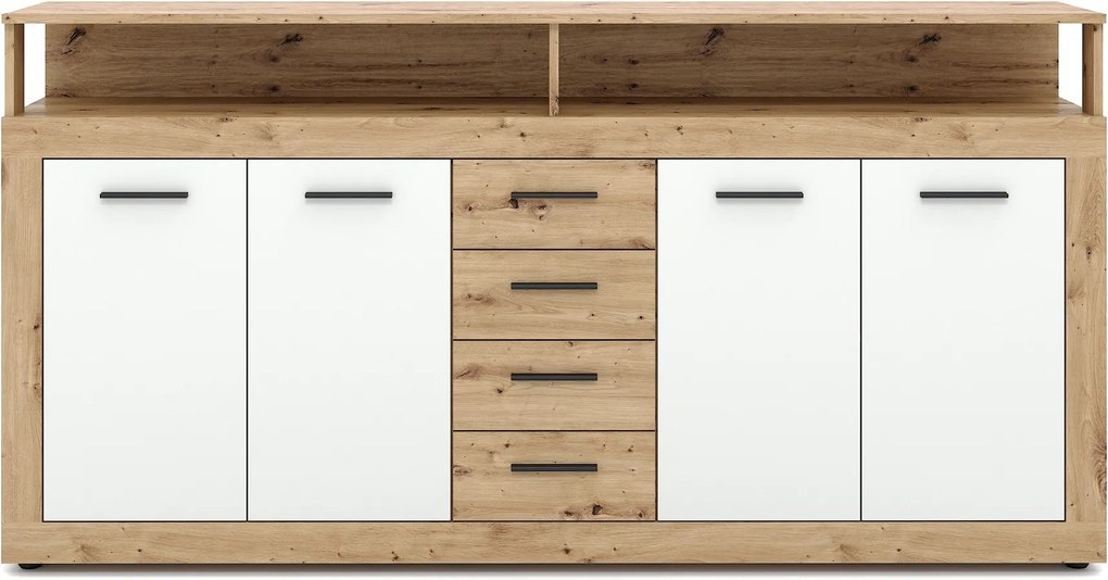 Komoda Luna 190 cm dub Artisan/bílá