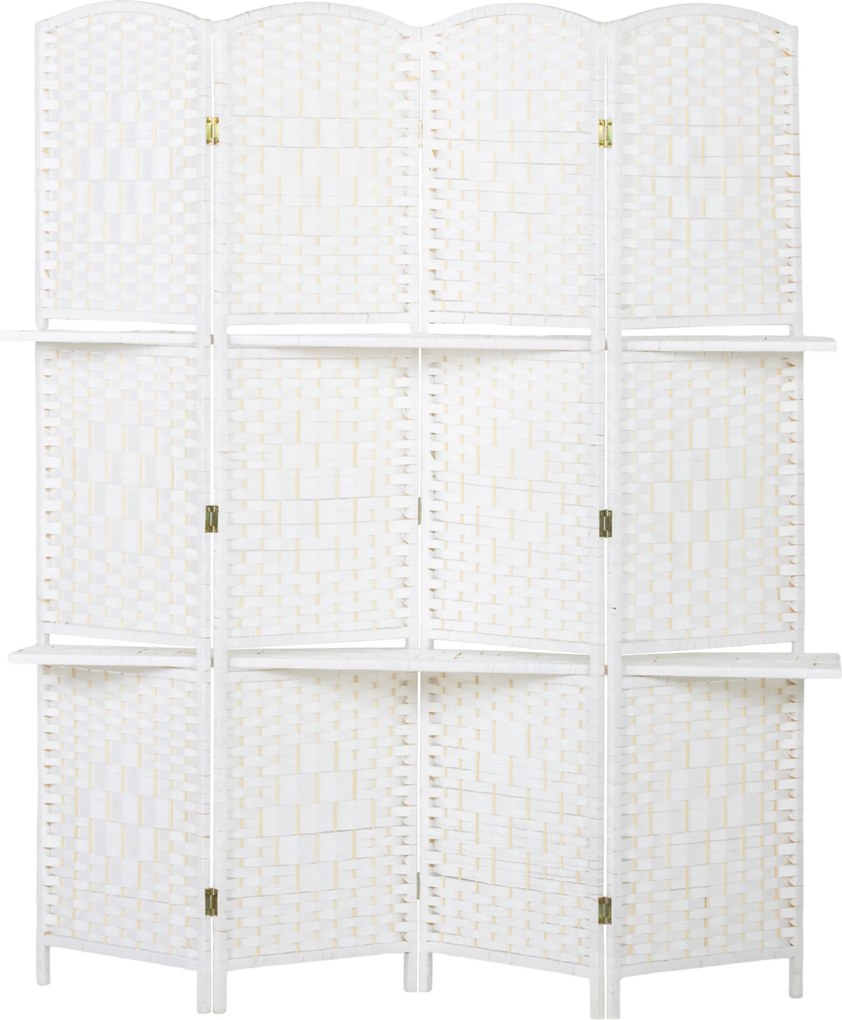 HOMCOM paravan, dělící stěna do místnosti, 4 panely 160 x 170 cm s 2 policemi, skládací, ze dřeva