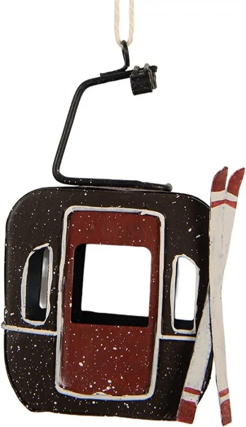 Vánoční ozdoba retro kabinka lanovky s lyžemi - 7*5*12 cm