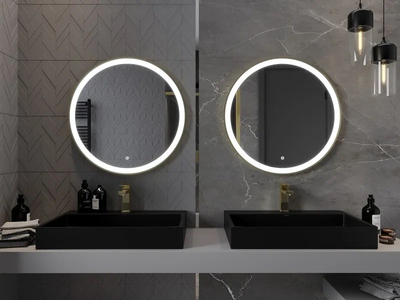 Mexen Esso, kulaté LED podsvícené koupelnové zrcadlo 70 cm, 6000K, topná podložka proti zamlžování, zlatý rám, 9825-070-070-611-50